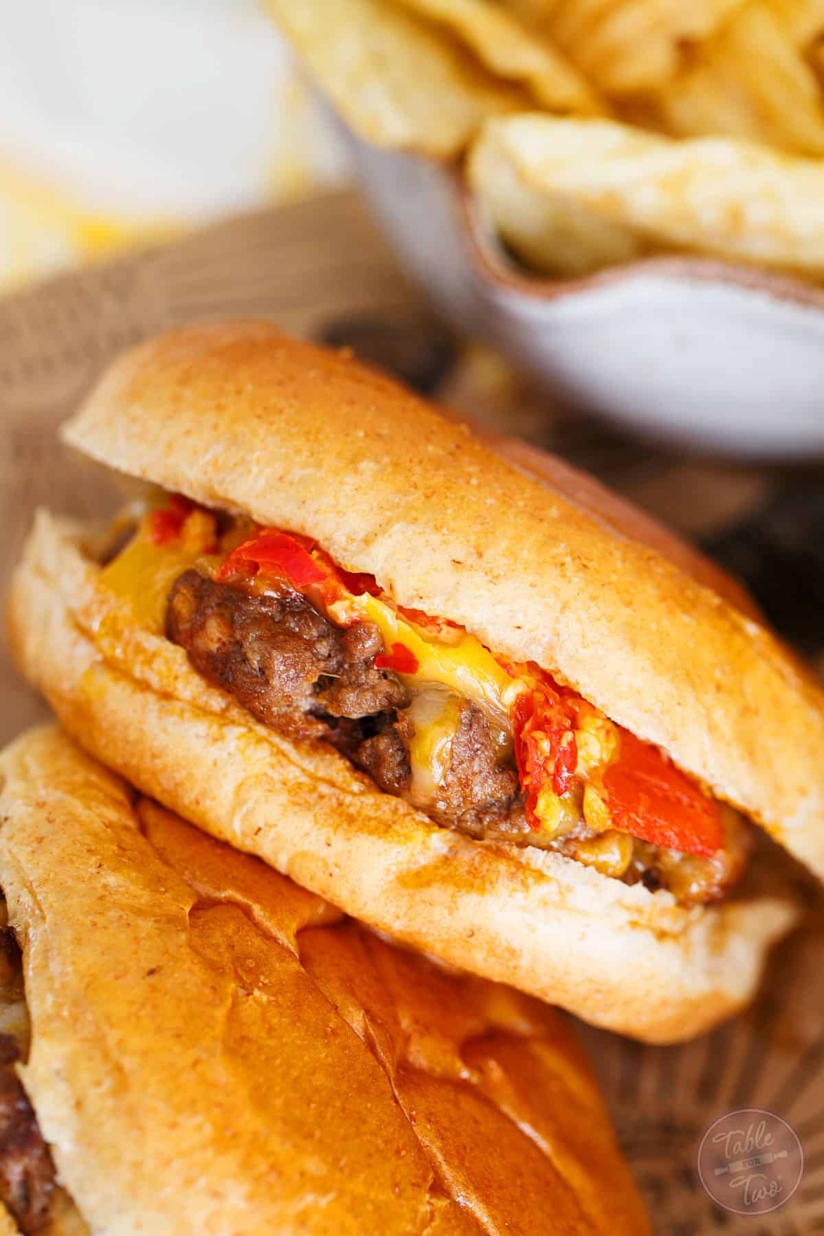 Hot Pepper Garlic Chorizo Cheeseburger | Table for Two® by Julie Chiou