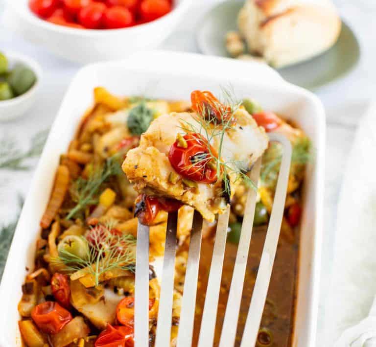 Poached Cod with Fennel, Tomatoes, and Olives - Poached Cod Recipe