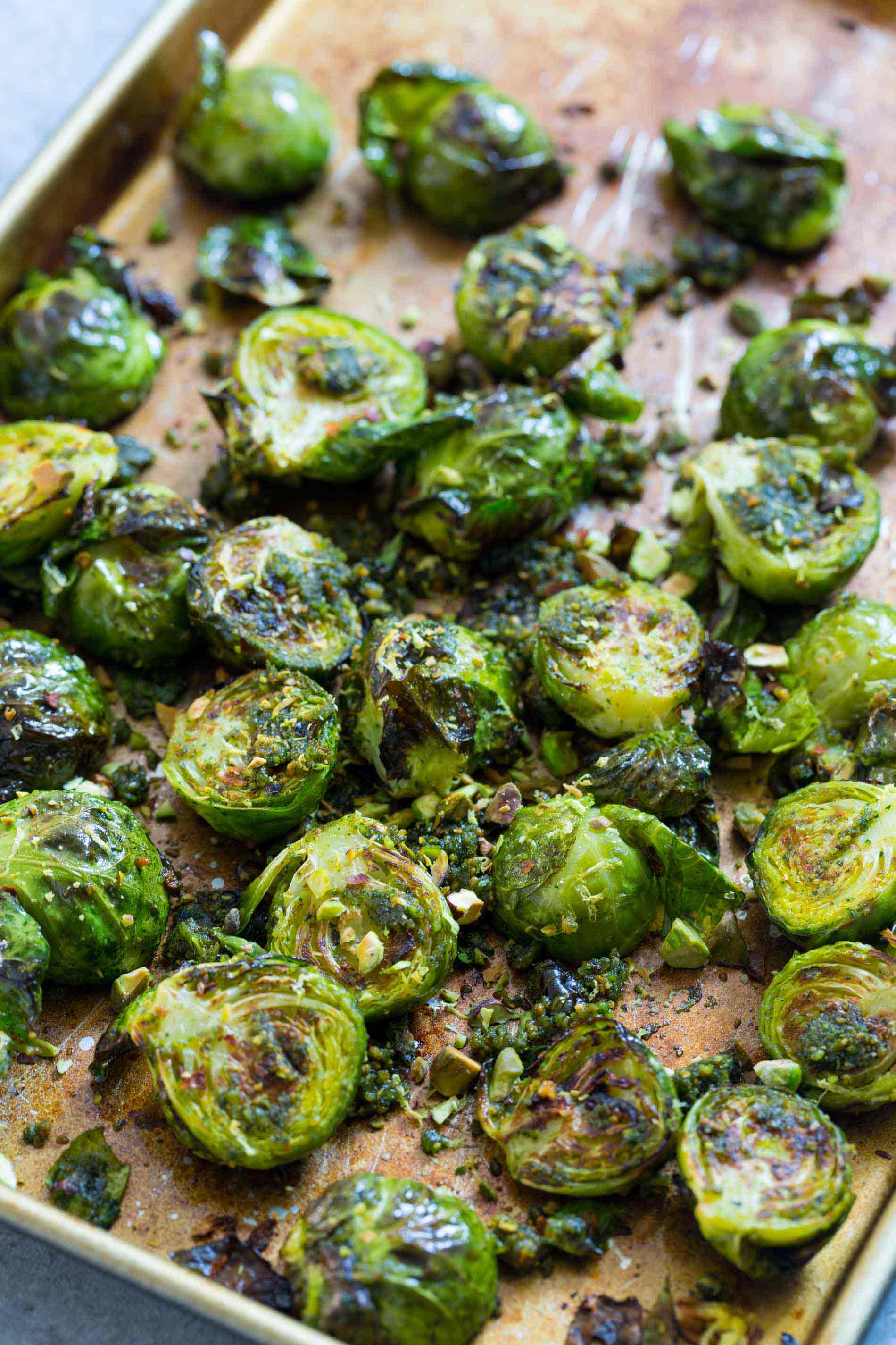 Pistachio Pesto Brussels Sprouts - Roasted Brussels Sprouts Recipe