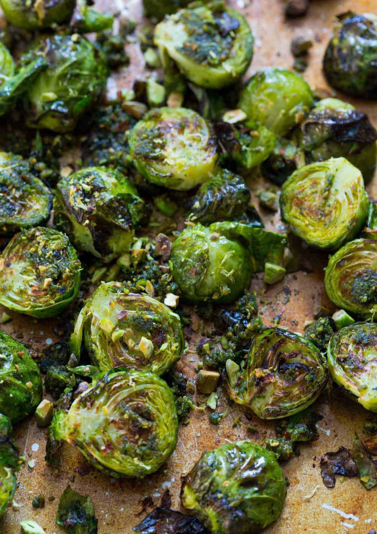 Pistachio Pesto Brussels Sprouts - Roasted Brussels Sprouts Recipe