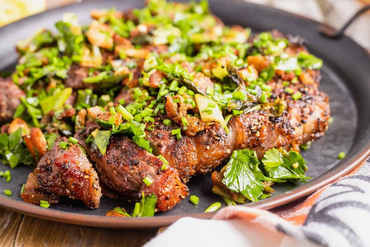 Grilled Steak with Herbed Scallion Topping - Grilled New York Steak