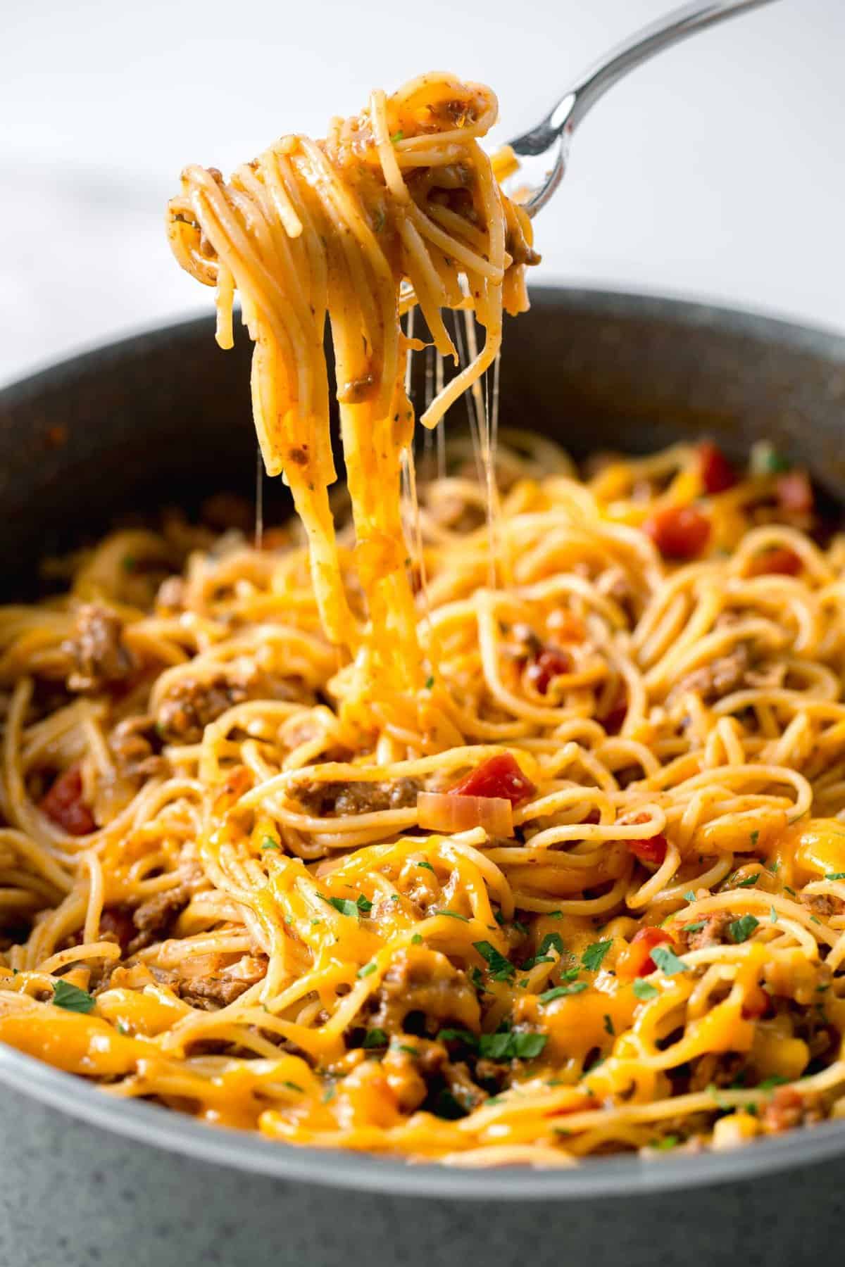 One Pot Taco Spaghetti | Table for Two® by Julie Chiou